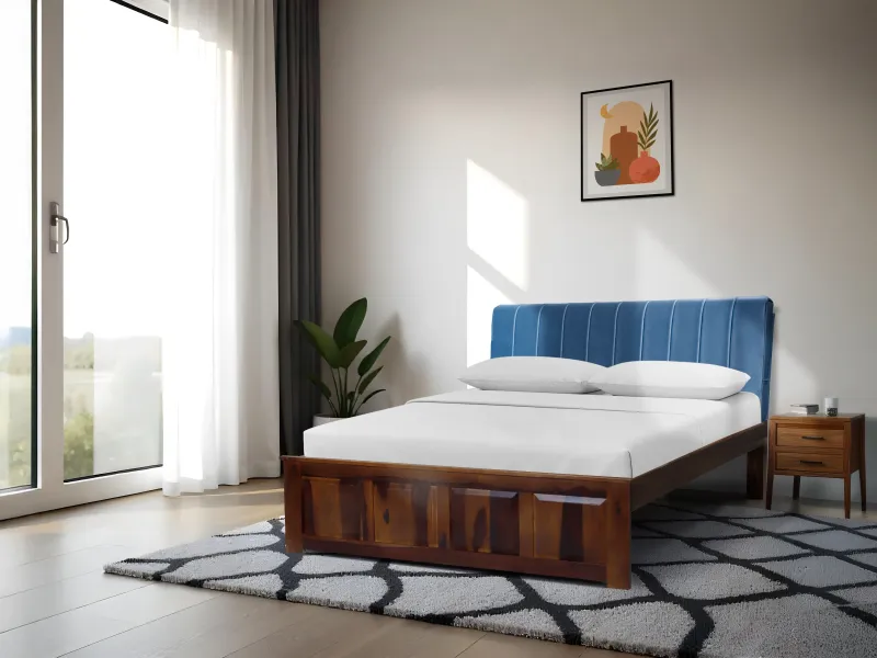 Regal Queen Bed with Navy Blue Leatherite on Rent - Bedroom Furniture ...